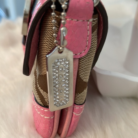 Coach | Bags | Coach Handbag With Pink Reptile Trim And Bling Hardware ...